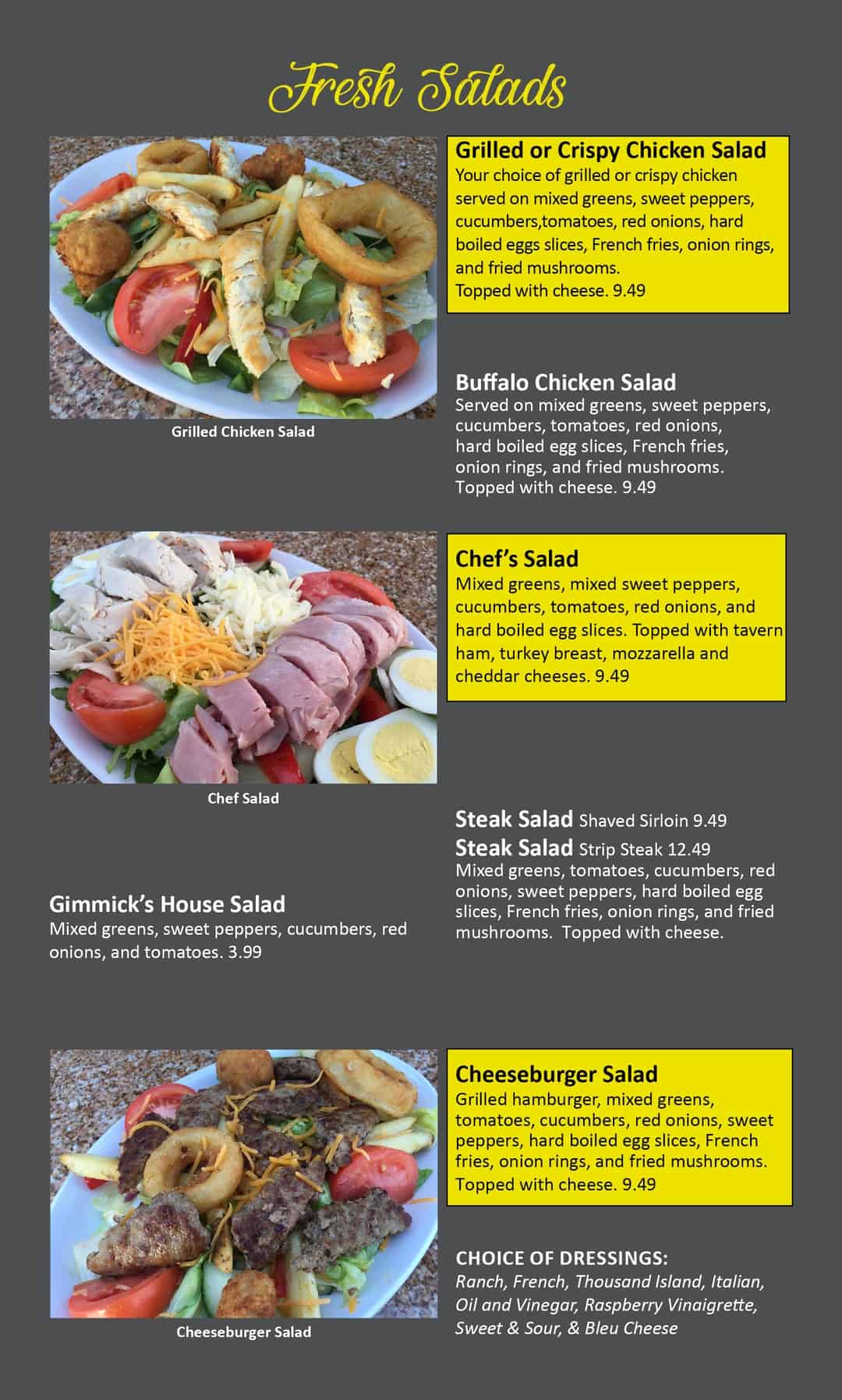 Gimmick's Family Restaurant - Menu